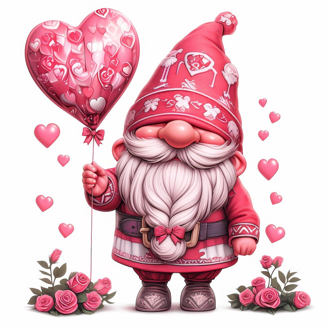 Smitten Gnome With Roses Clip Art 10 High Res Watercolor Jpgs Junk ...