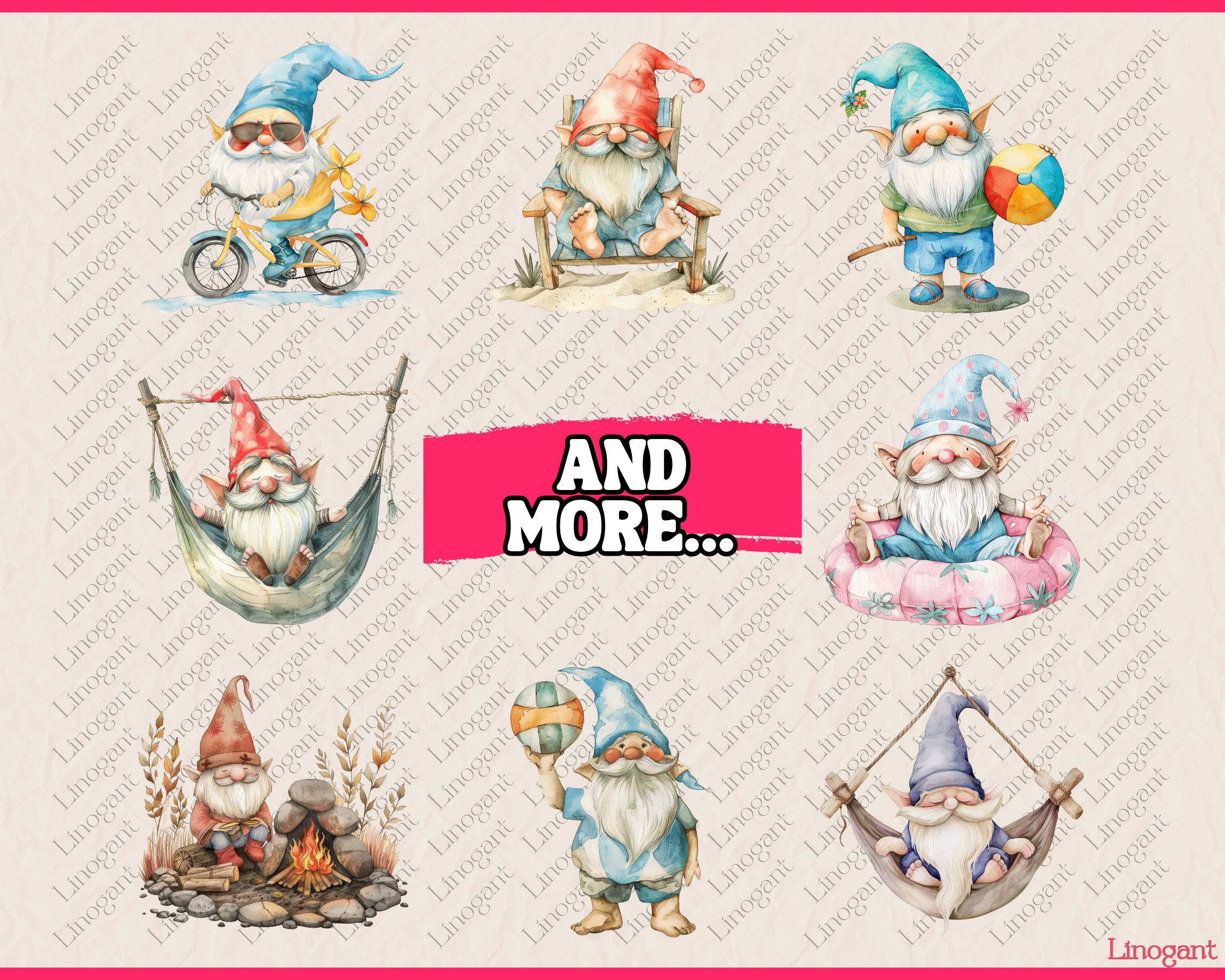 Watercolor Summer Gnome Clipart Bundle, Clip Art Set With Beach Ball ...