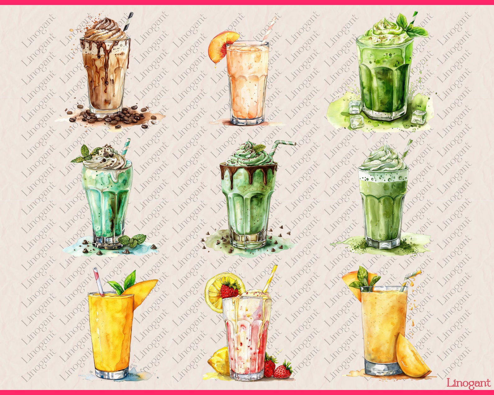 Watercolor Milkshakes Clipart Bundle, Summer Drink Clip Art Set ...