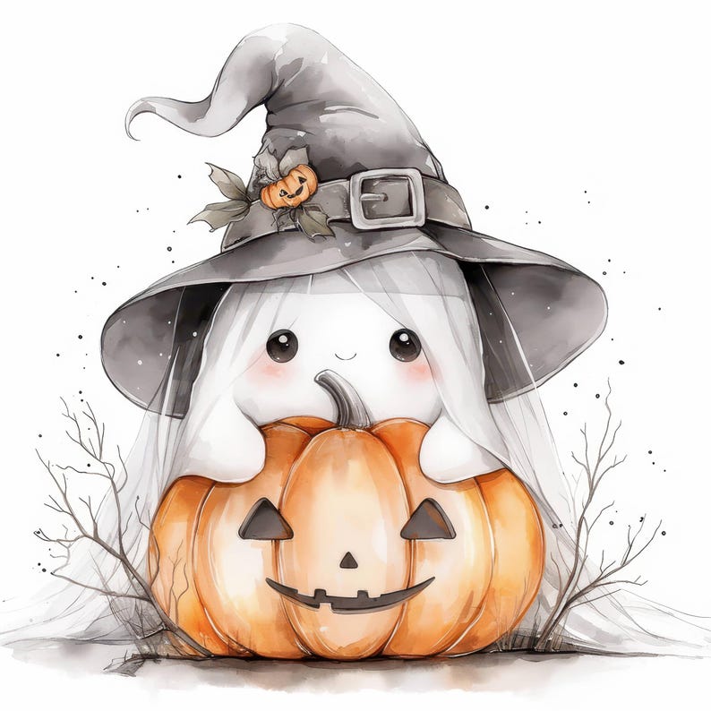 14 Halloween Ghost Clipart Bundle, Cute Spooky Character Illustration ...