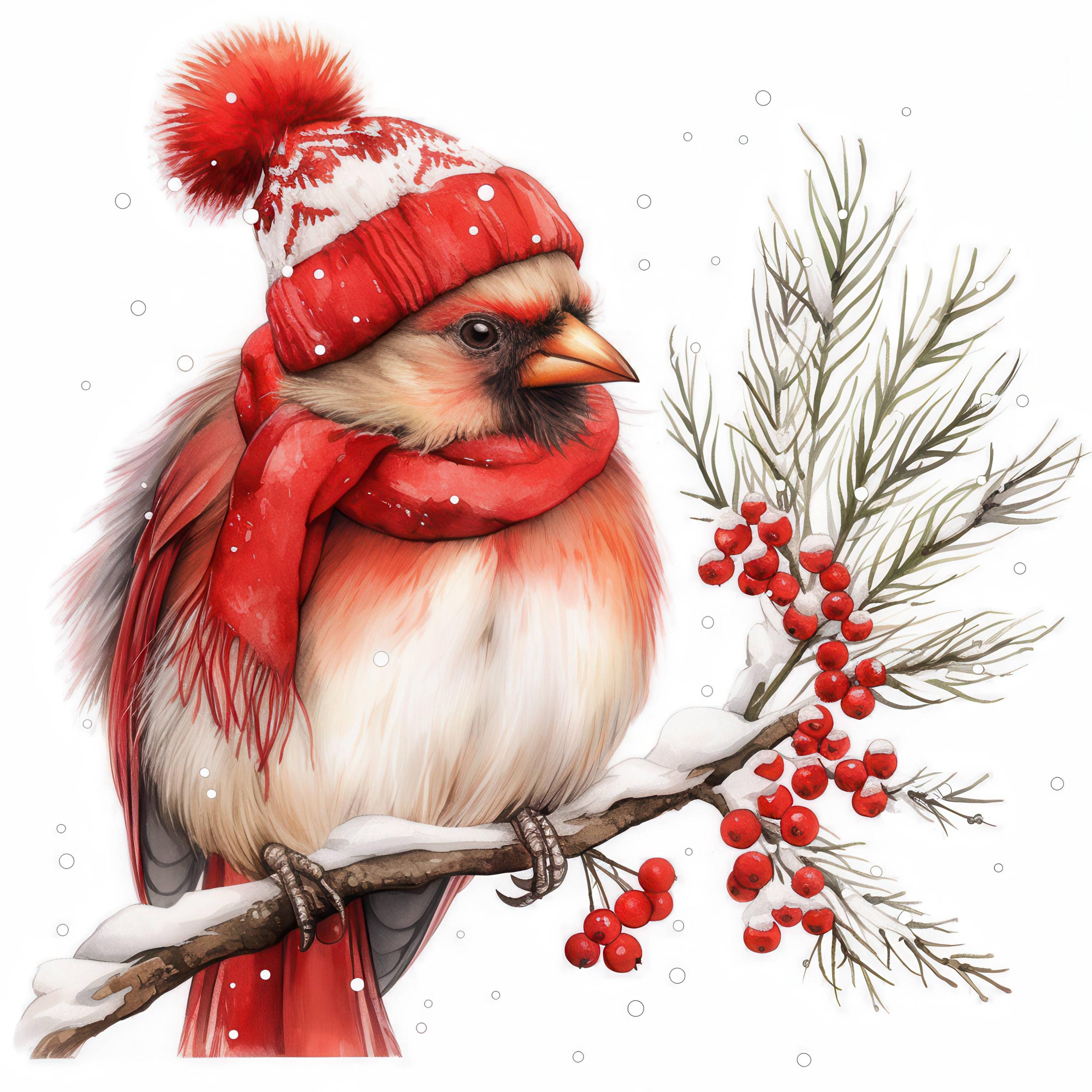 12 Festive Cardinal Clipart Bundle, Red Winter Bird Illustration ...