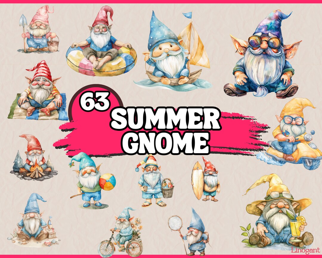 Watercolor Summer Gnome Clipart Bundle, Clip Art Set With Beach Ball ...