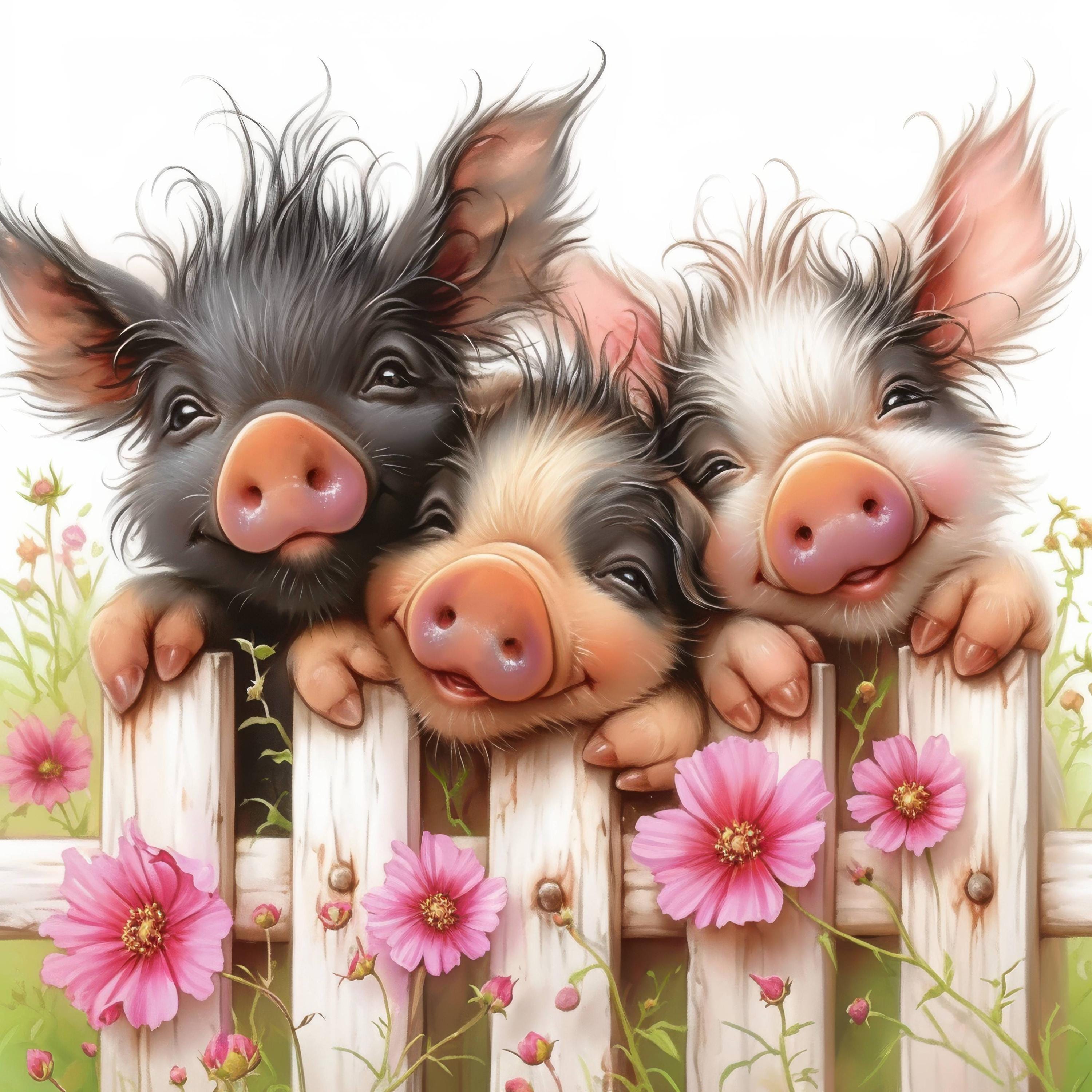 10 Happy Farmyard Pigs Clipart | Little Piglets | Printable Watercolor ...