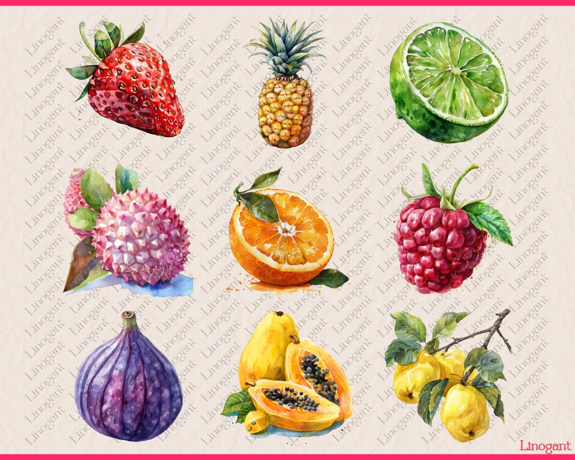 Watercolor Fruits Clipart Bundle, Colorful Fruits Clip Art Set, Fruit ...