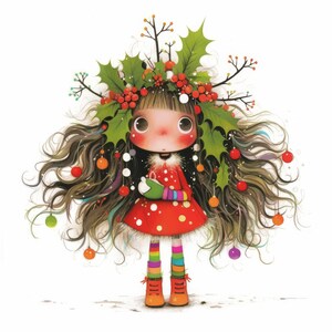 Quirky Christmas Girl Clip Art 10 High Res Watercolor Jpgs Junk ...