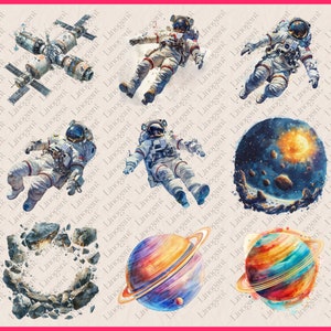 Watercolor Space Clipart Bundle, Outerspace Clip Art Set, Astronaut and ...