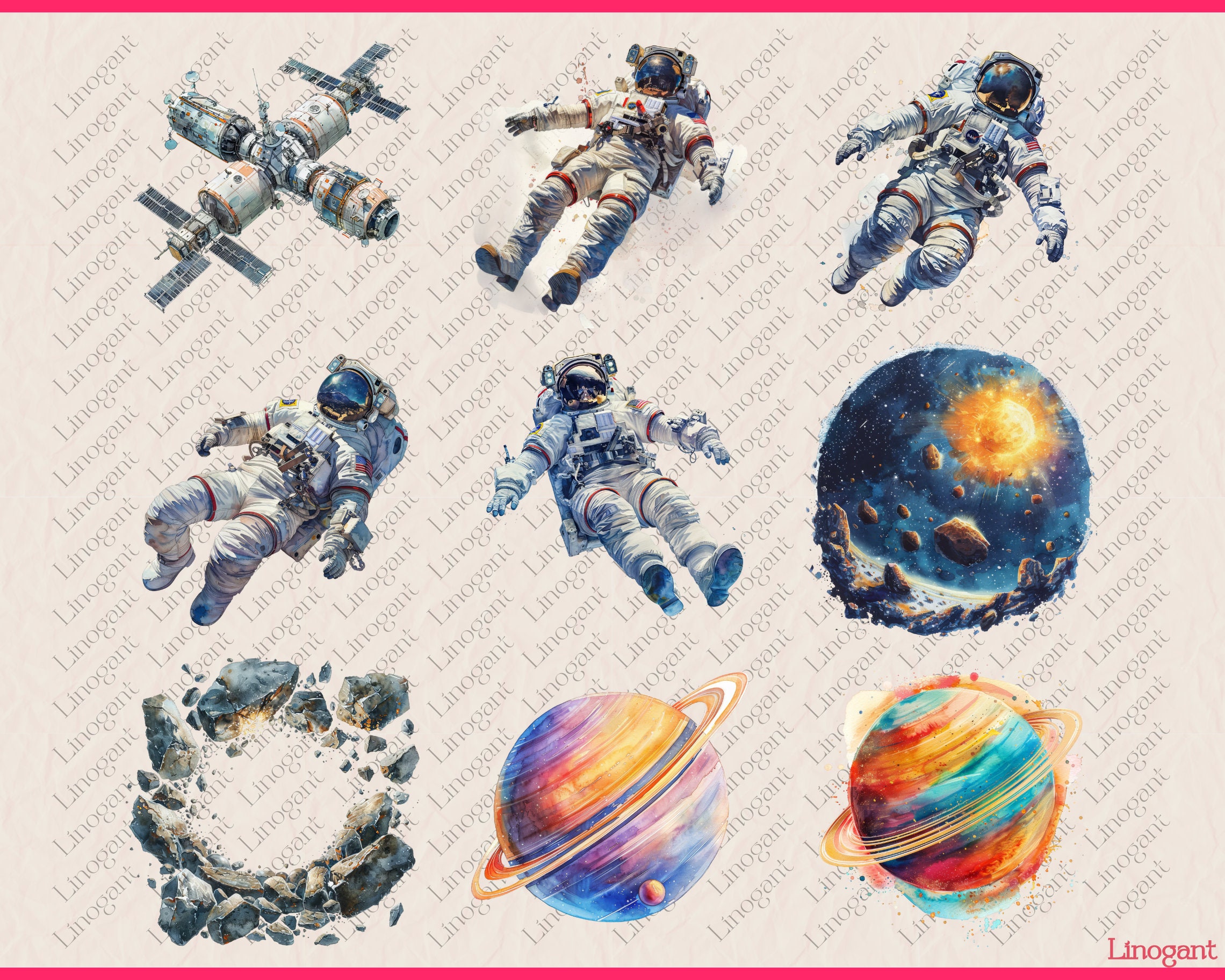 Watercolor Space Clipart Bundle, Outerspace Clip Art Set, Astronaut and ...