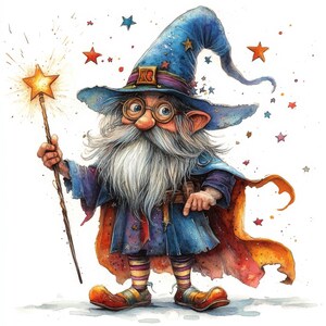 Quirky Starry Wizard Clip Art 14 High Res Watercolor Jpgs for Junk ...