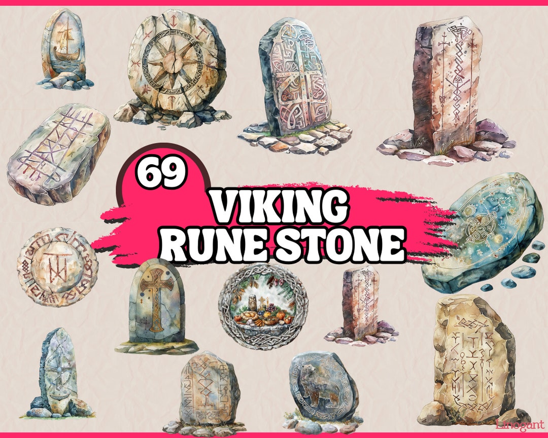 Watercolor Viking Rune Stone Clipart Bundle, Fantasy Magical Clip Art ...