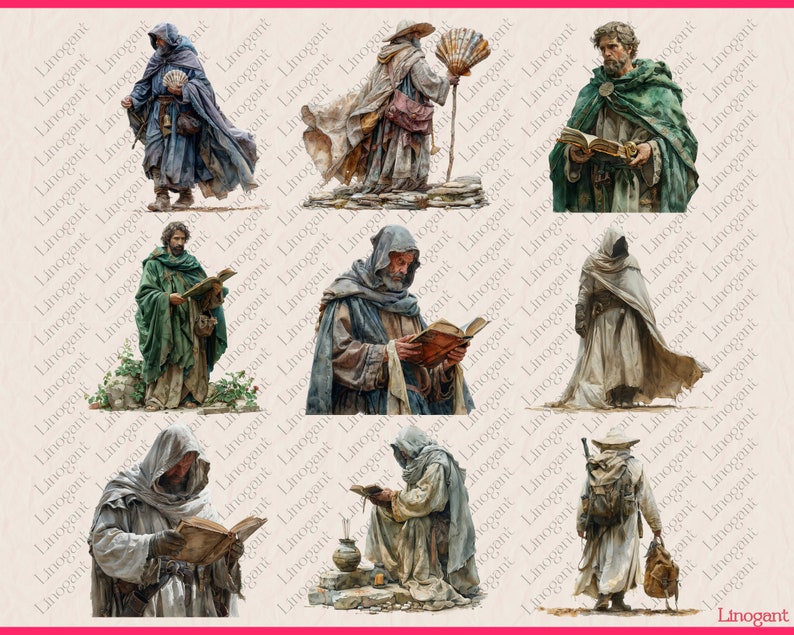 Watercolor Medieval Priest Clipart Bundle, Christianity Preacher Clip ...