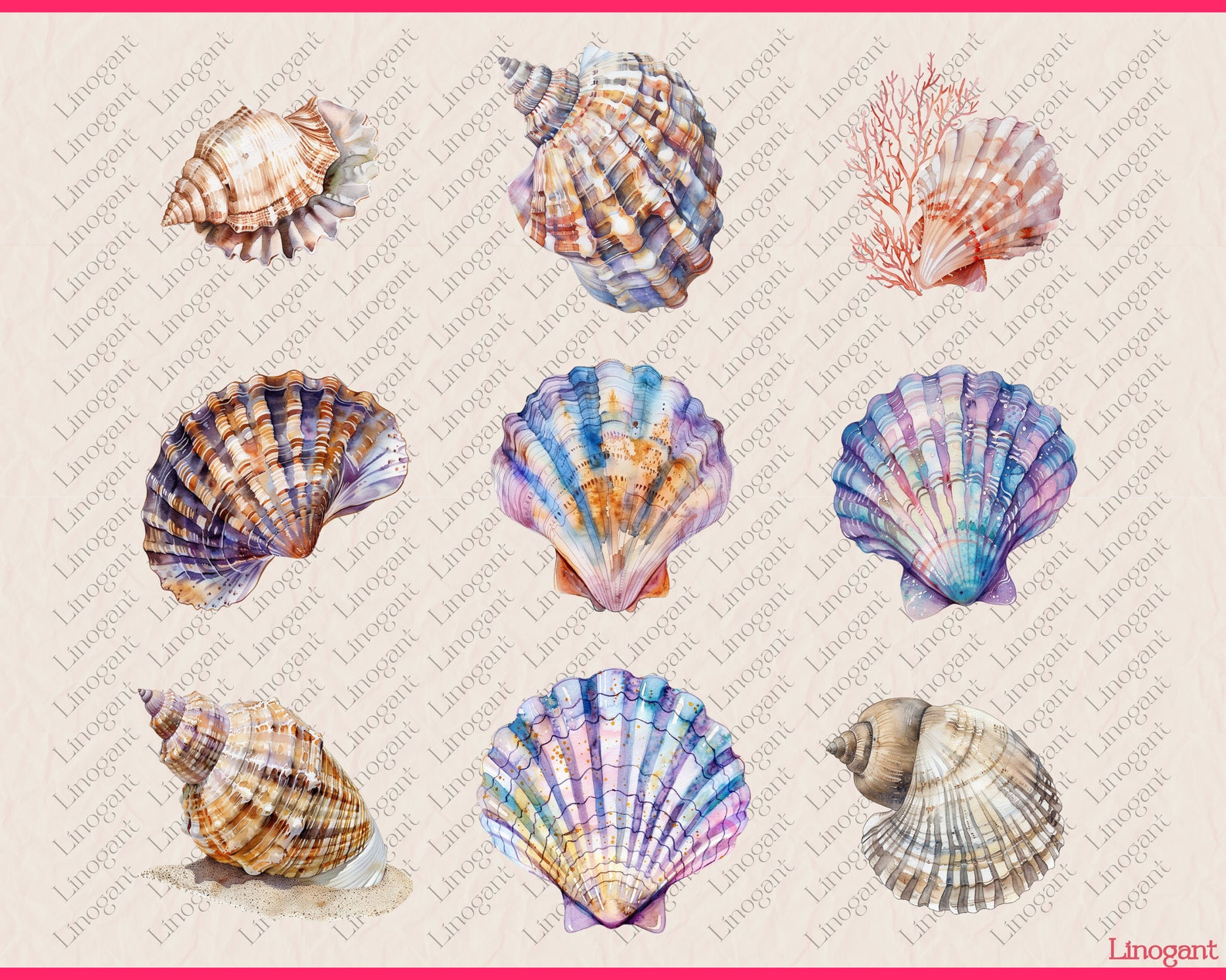 Watercolor Coral and Seashells Clipart Bundle, Under Sea With Coral ...