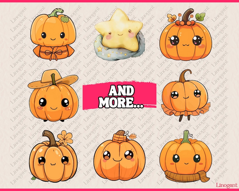 Watercolor Cute Autumn Pumpkin Clipart Bundle, Various Happy Fall ...