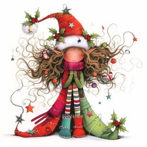 Funny Christmas Girl Clip Art 10 High Res Watercolor Jpgs Junk Journals ...