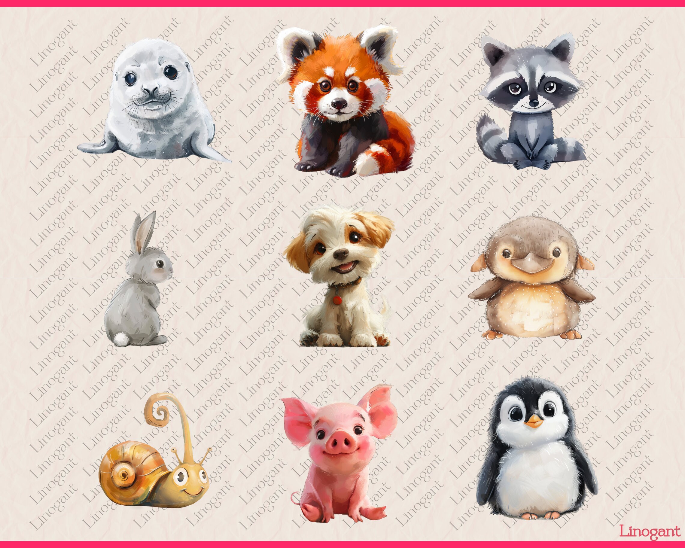Watercolor Cute Baby Animal Clipart Bundle, Nursery Decor Clip Art Set ...