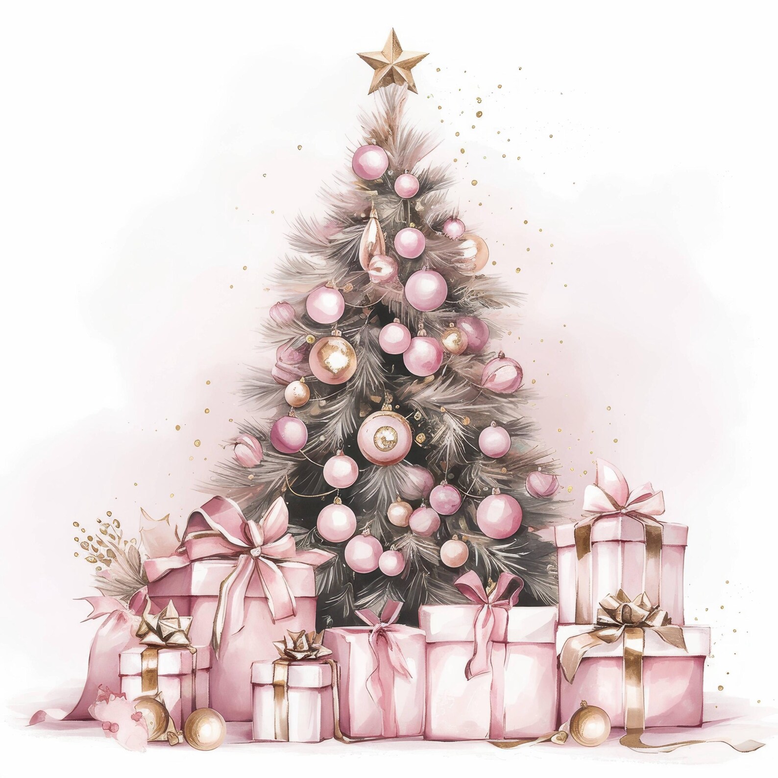 10 Pink Christmas Tree Clipart Bundle, Whimsical Holiday Decor ...