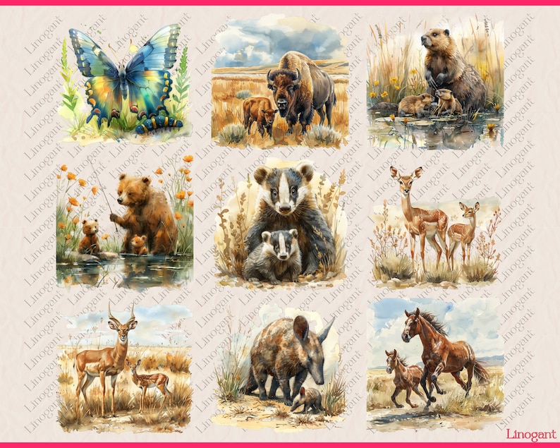 Watercolor Cute Mother and Baby Animals Clipart Bundle, Mom and Baby ...