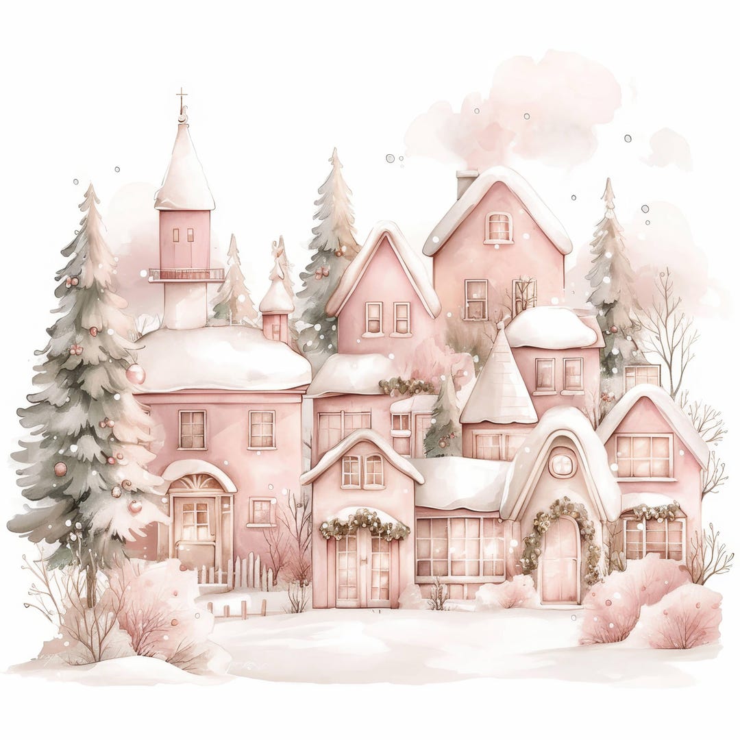 10 Festive Village Clipart Bundle, Holiday Winter Town Illustration ...