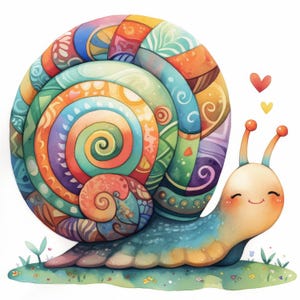 10 Happy Little Snail Clipart Bundle, Animal Illustration, Printable ...