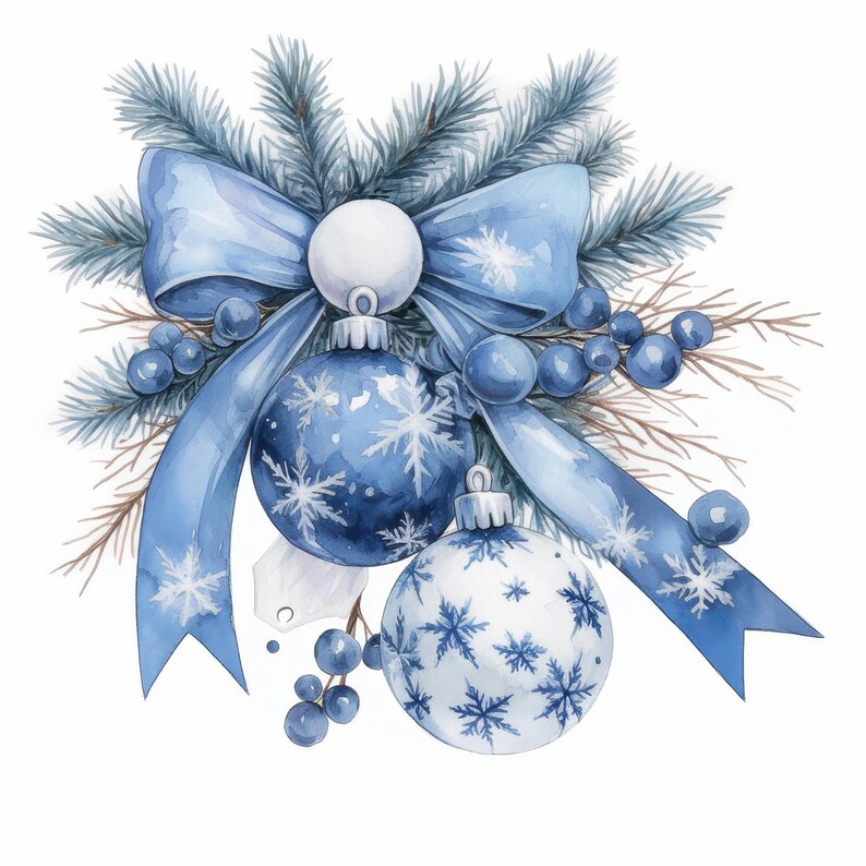 15 Blue Christmas Decor Clipart Bundle, Festive Holiday Ornament ...