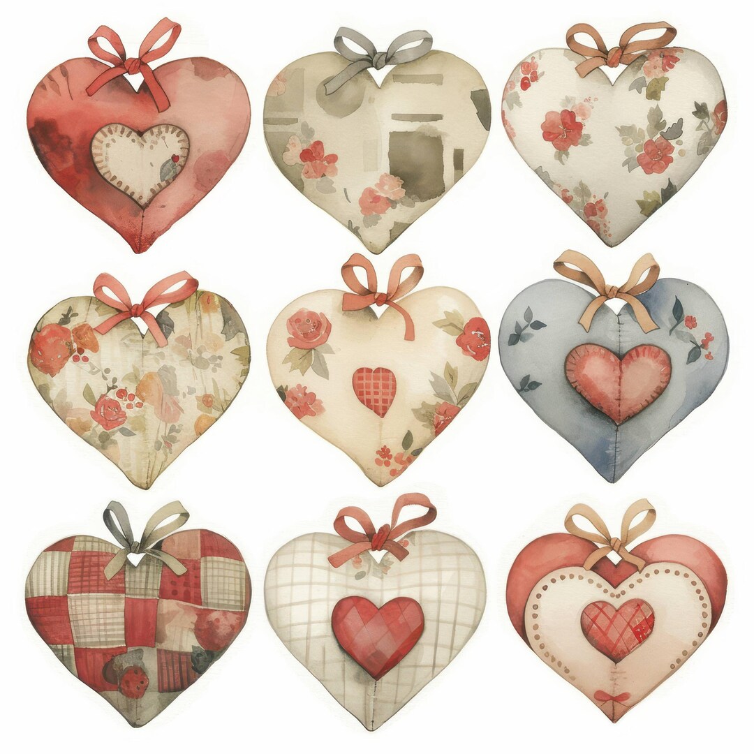 11 Vintage Hearts Clipart Bundle, Love Collage Sheet Illustration ...