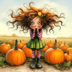 Whimsical Pumpkin Kid Clip Art 14 High Res Watercolor Jpgs Junk ...