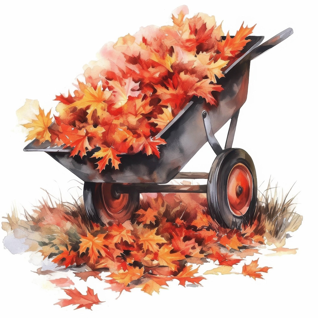 10 Autumn Wheelbarrows Clipart Bundle, Fall Leaves Illustration ...