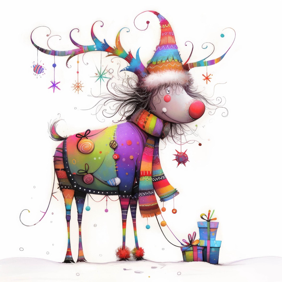 Quirky Reindeer Fantasy Clip Art 11 High Res Watercolor Jpgs Junk ...
