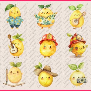 Watercolor Kawaii Lemon Clipart Bundle, Cute Fruits Clip Art Set, High ...