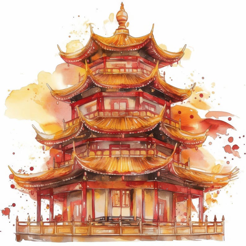 14 Golden Pagoda Chinese Temple Clipart Bundle, Cultural Landmark ...