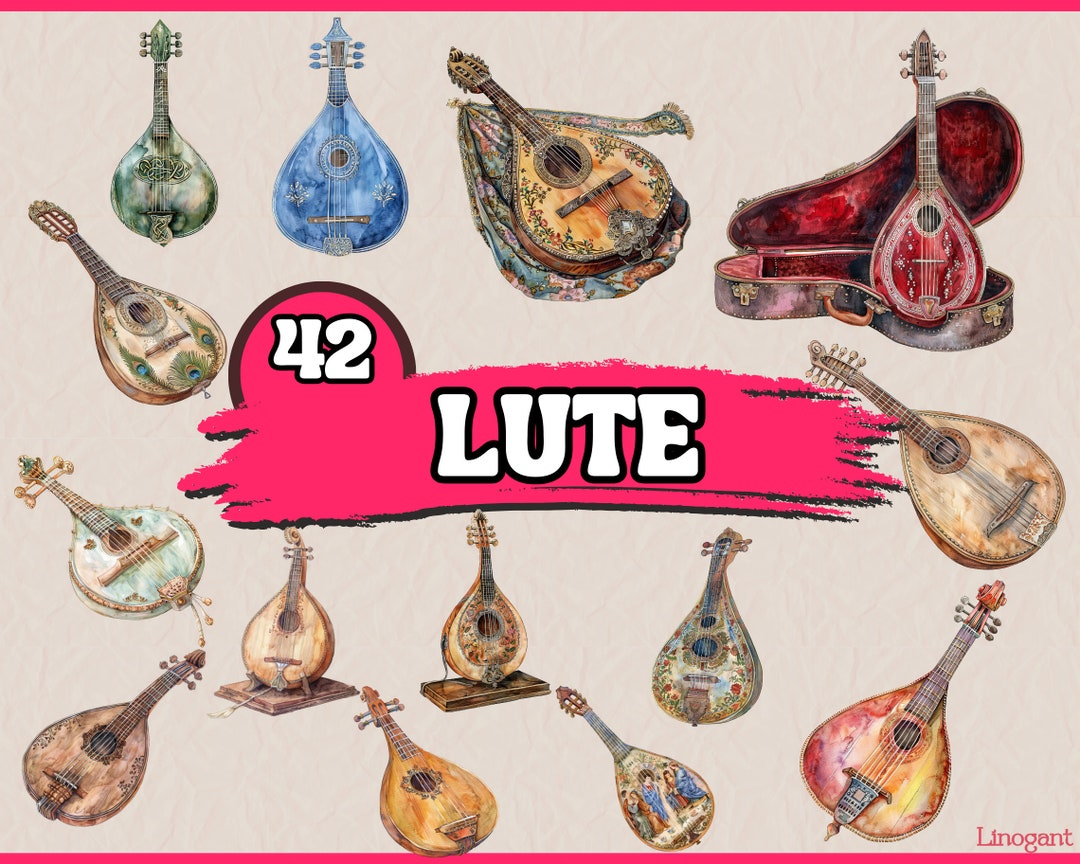 Watercolor Lute Clipart Bundle, String Musical Instruments Clip Art Set ...