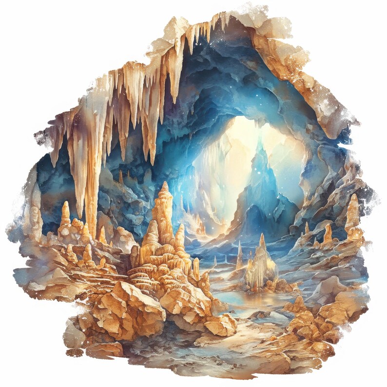 11 Cave Stalactites Clipart Bundle, Illuminated Cave Interior ...