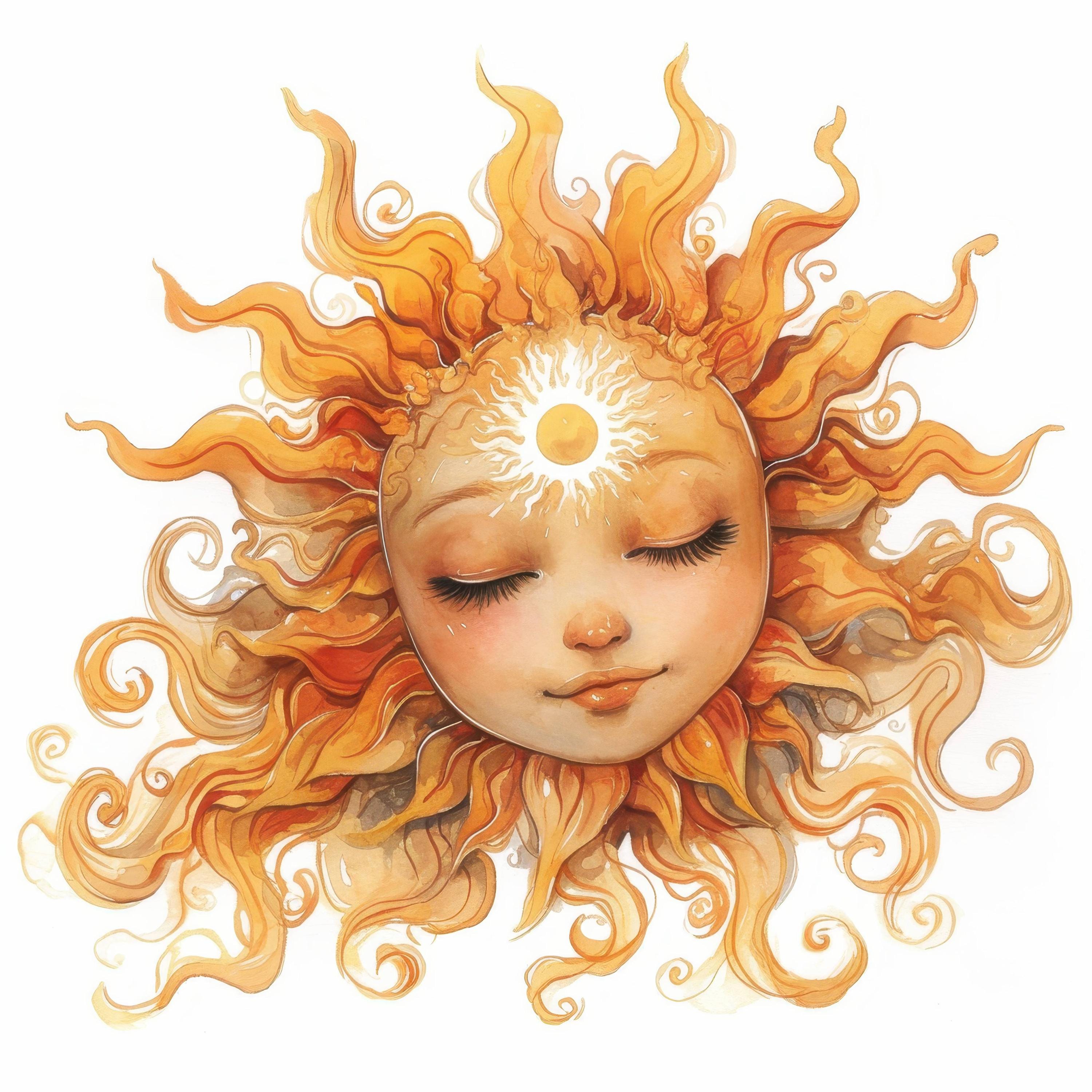 19 Sun Face Clipart Bundle, Unique Patterned Celestial Illustration ...