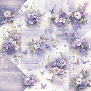 Purple Floral Fancy Paper Clip Art Bundle 12 High Res Watercolor Jpgs ...