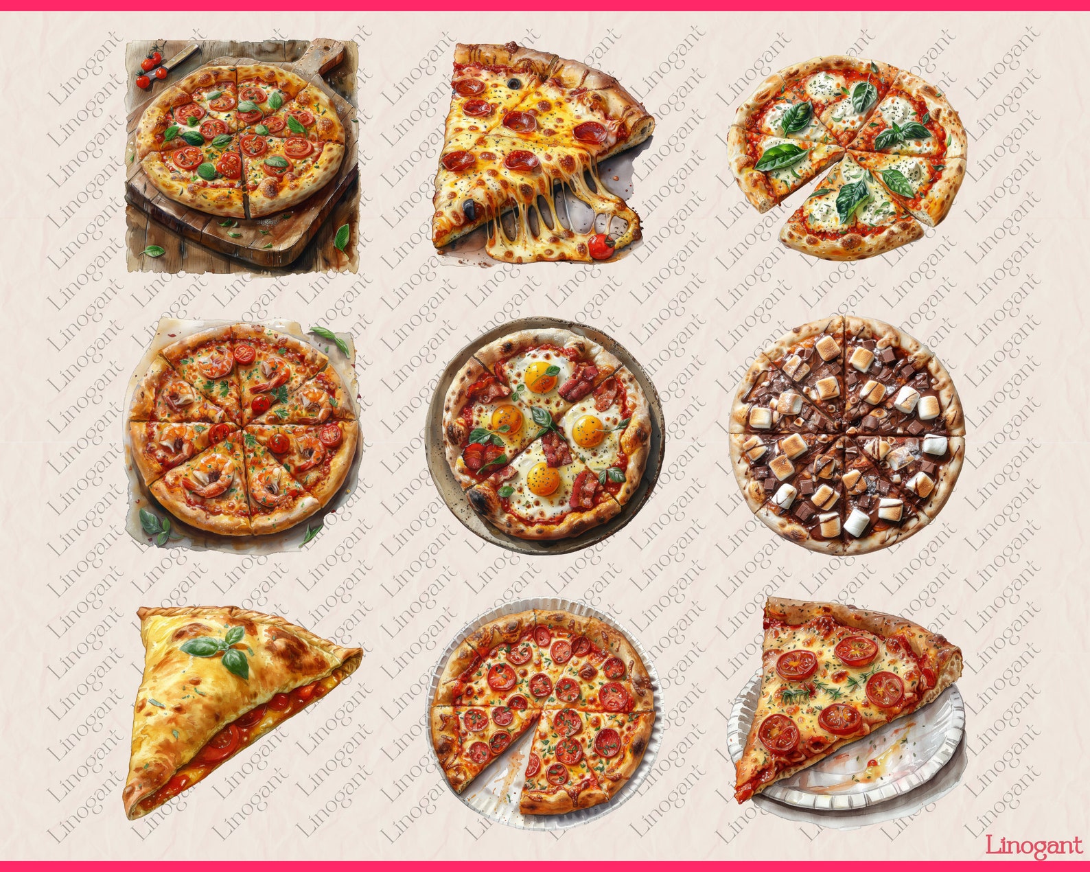 Watercolor Pizza Clipart Bundle, Junk Food Clip Art Set, Bakery, Slice ...