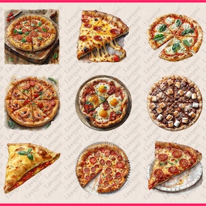 Watercolor Pizza Clipart Bundle, Junk Food Clip Art Set, Bakery, Slice ...