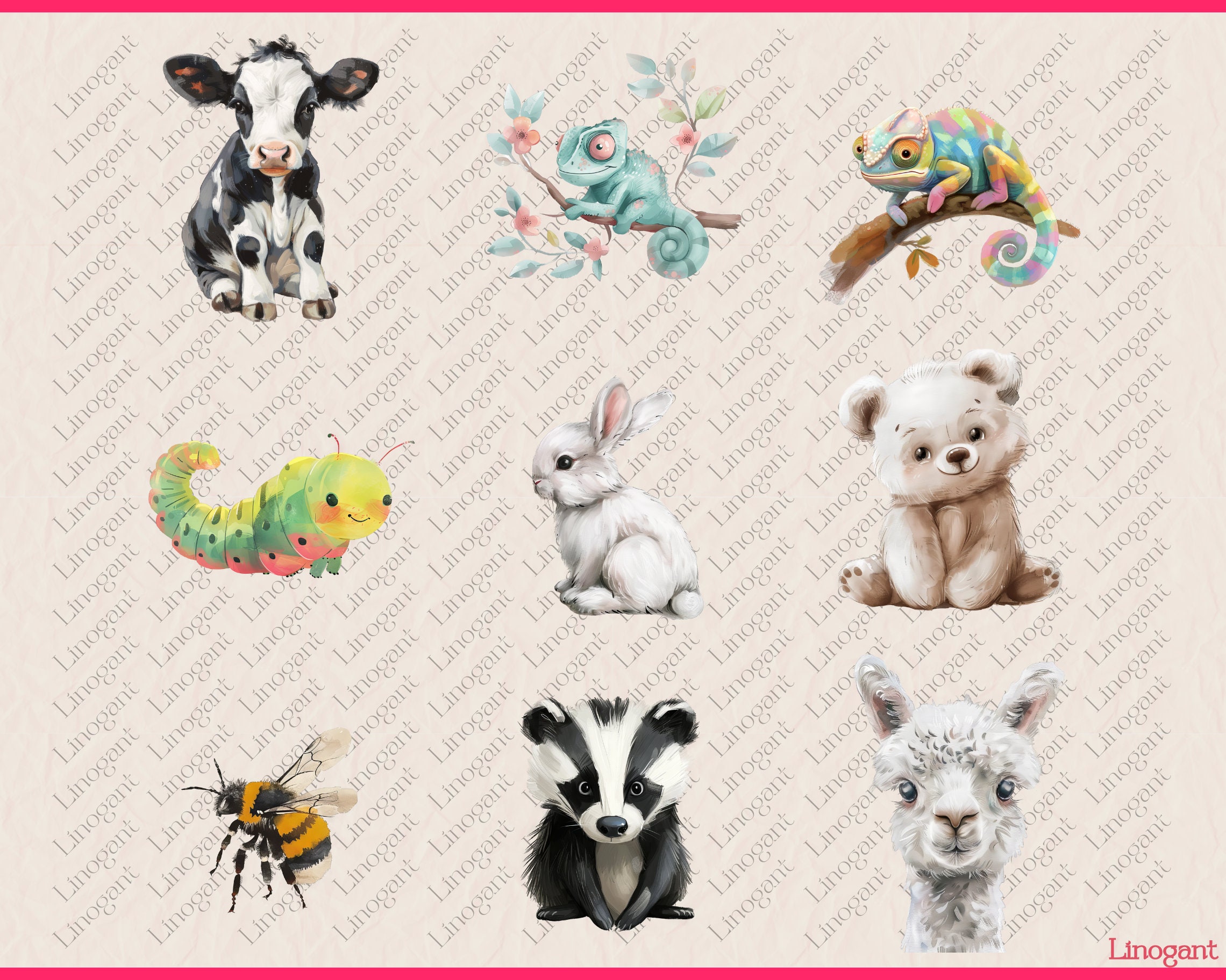 Watercolor Cute Baby Animal Clipart Bundle, Nursery Decor Clip Art Set ...