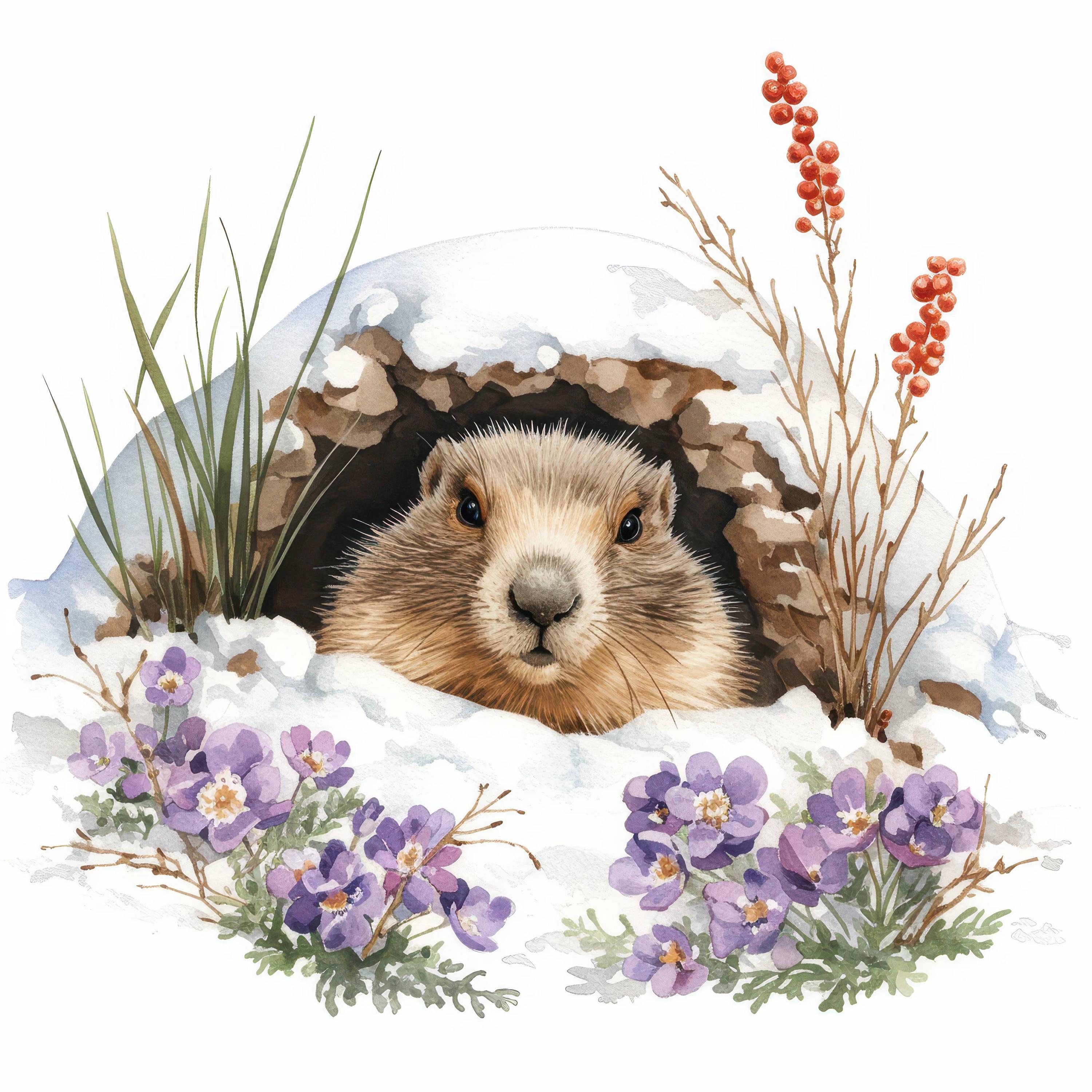 10 Festive Groundhog Clipart, Cute Woodland Animals Illustration ...