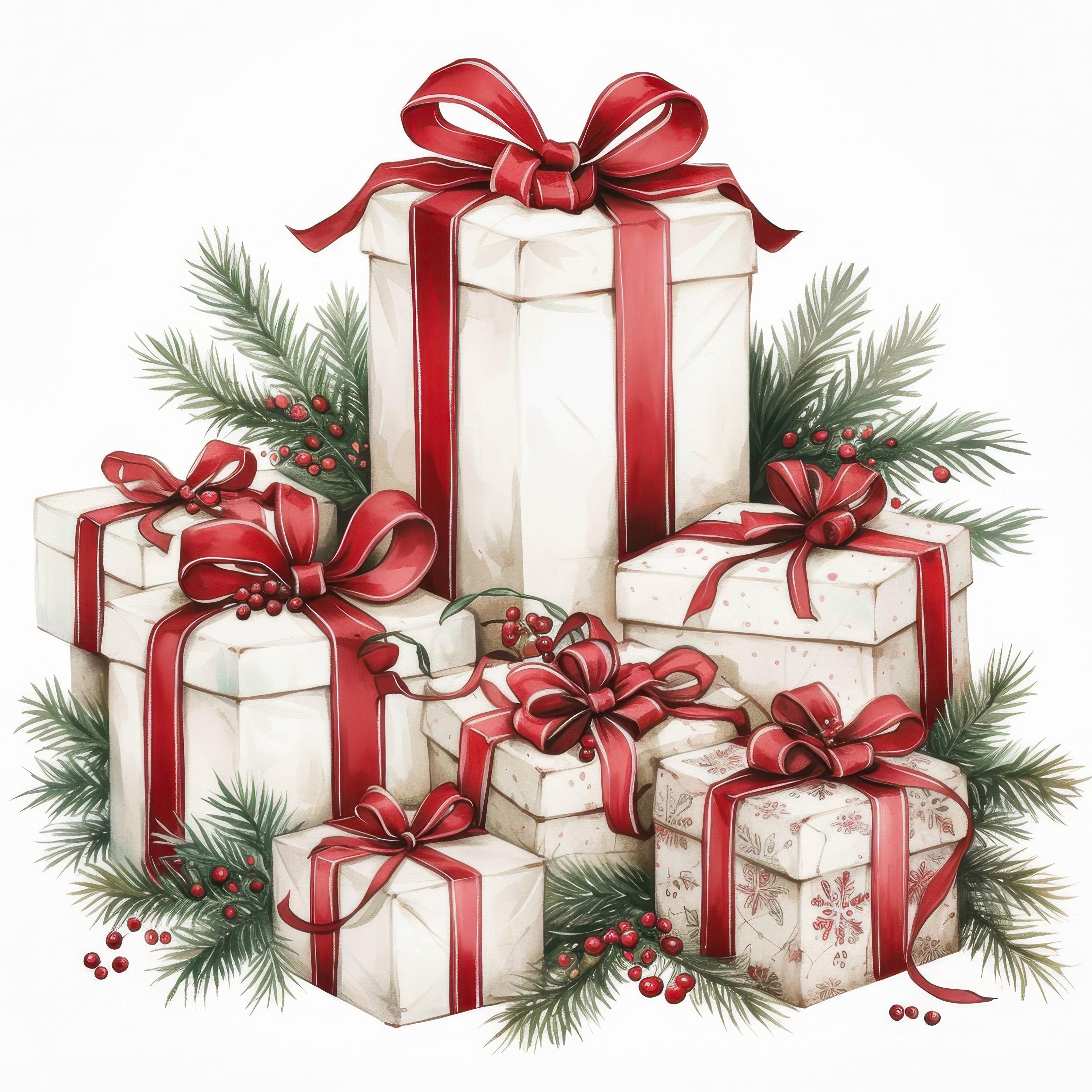 11 Festive Gift Boxes Red Clipart Bundle, Holiday Present Illustration ...