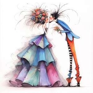 Quirky Romantic Couple Clip Art 12 High Res Watercolor Jpgs Junk ...