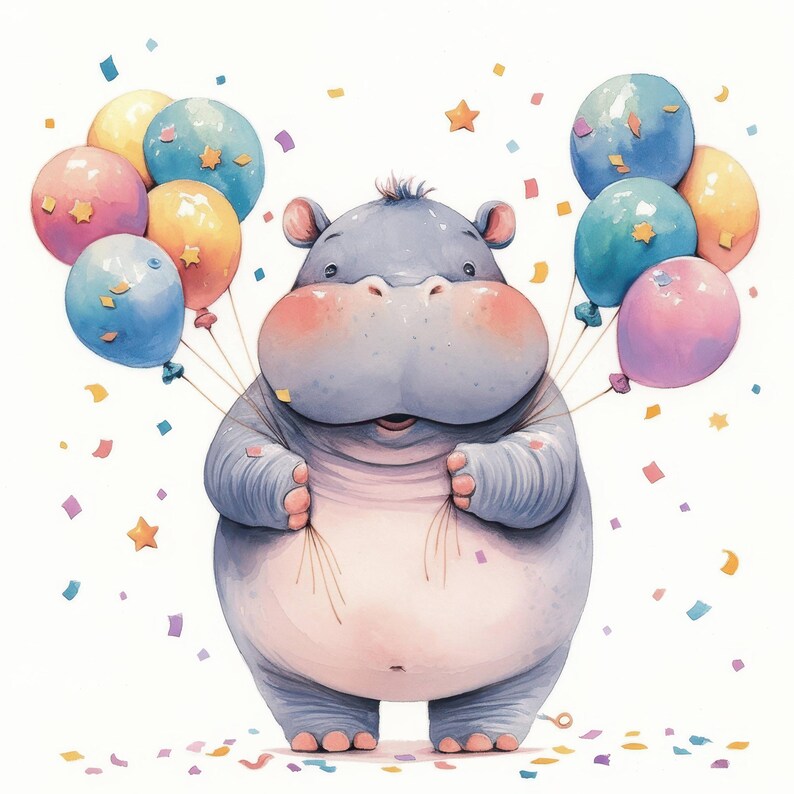 11 Nursery Baby Hippo Clipart Bundle, Safari Nursery Wall Illustration ...