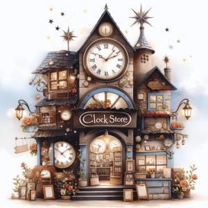 Dreamy Clock Store Clip Art 13 High Res Watercolor Jpgs for Junk ...