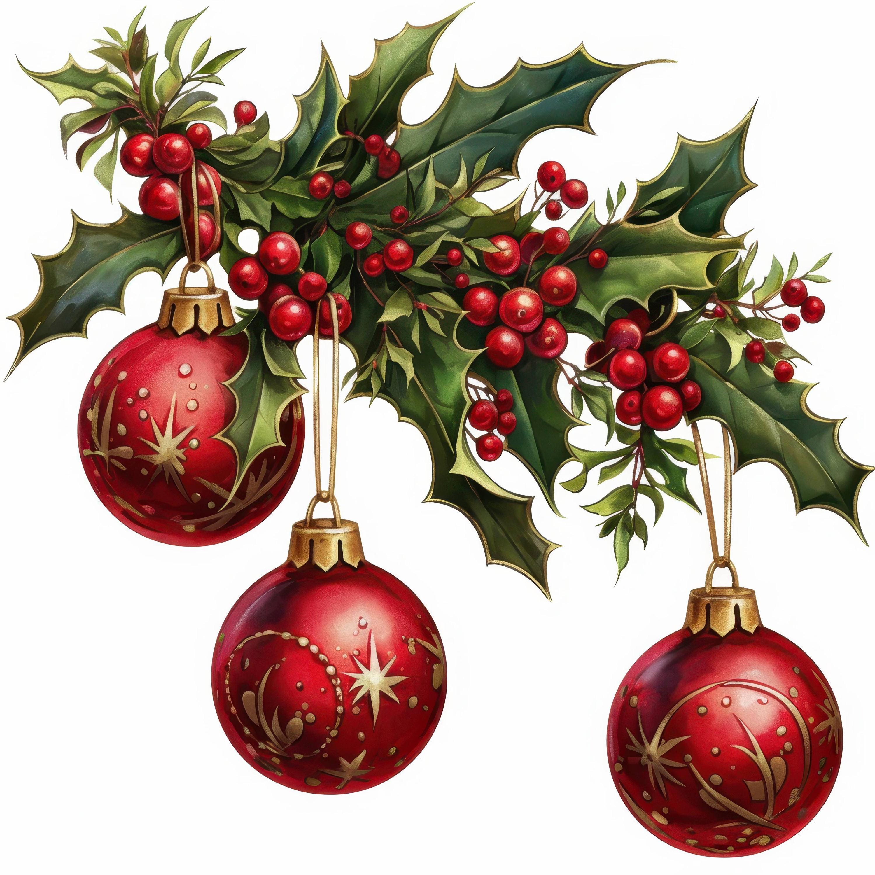 13 Christmas Clipart Bundle, Classic Holiday Elements Illustration ...