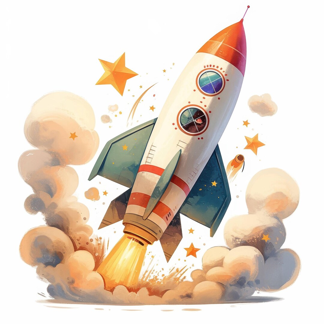 21 Space Rocket Clipart Bundle, Fun Outer Space Illustration, Printable ...