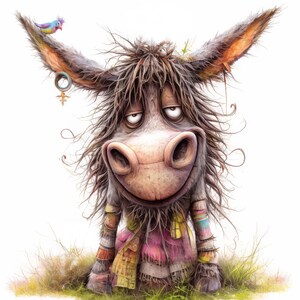 Cute Scruffy Donkey Clip Art 10 High Res Watercolor Jpgs Junk ...