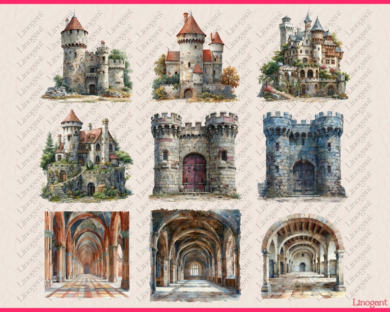 Watercolor Medieval Castle Clipart Bundle,middle Age Historical ...