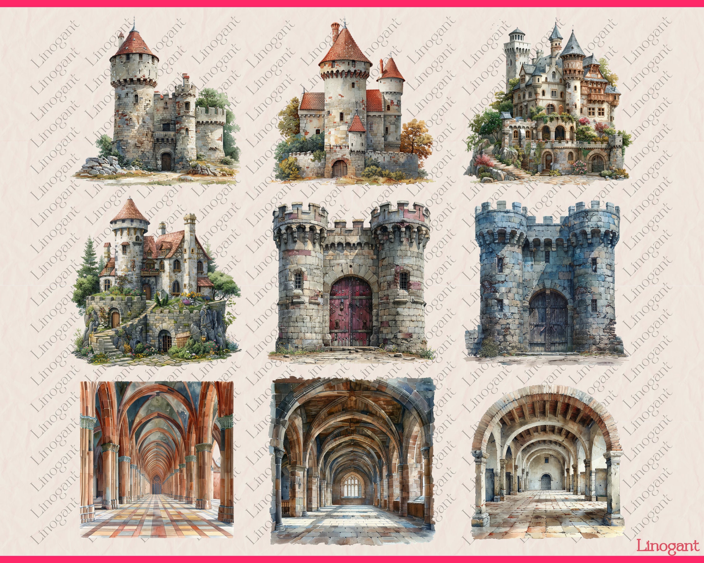 Watercolor Medieval Castle Clipart Bundle,middle Age Historical ...