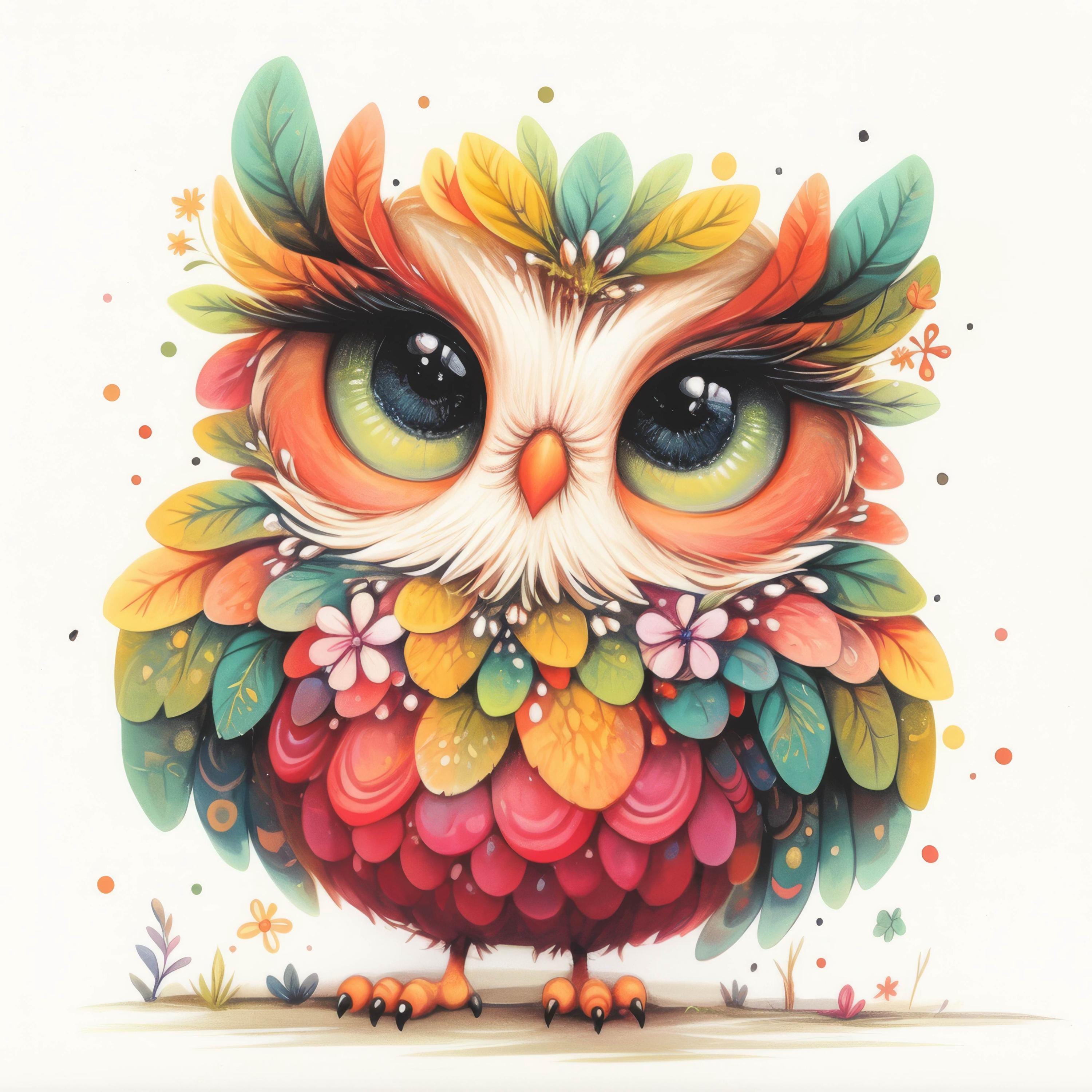 Whimsical Floral Owls Clipart 10 High Res Watercolor Jpgs for Junk ...