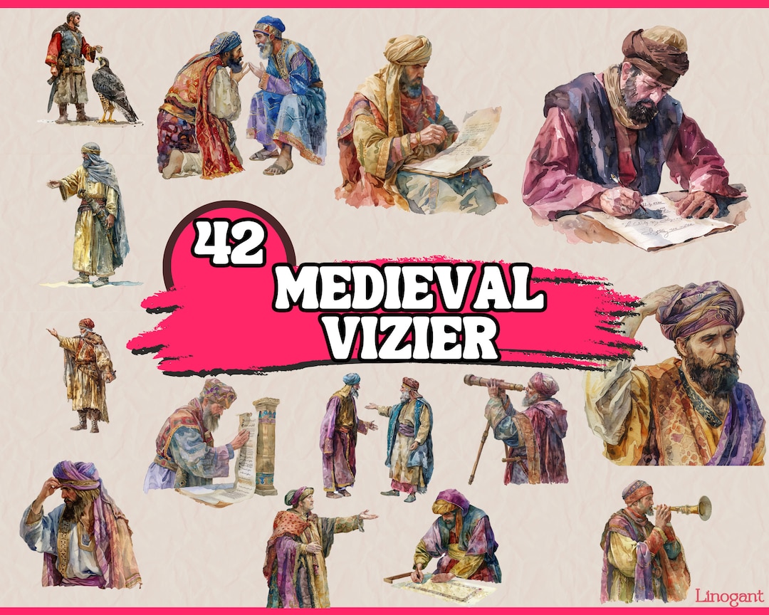Watercolor Medieval Vizier Clipart Bundle, Fantasy Middle Age Clip Art ...