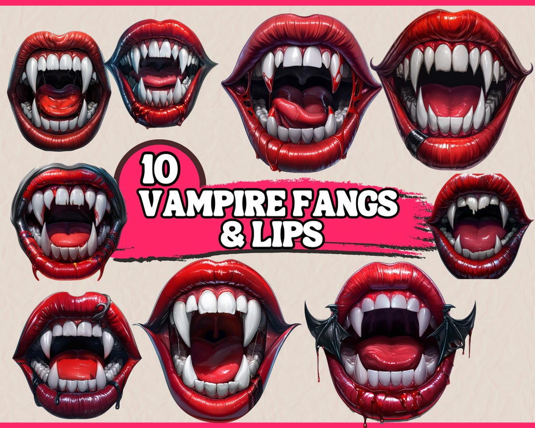10 PNG Vampire Fangs and Lips Clipart, Bloody Teeth Illustration ...