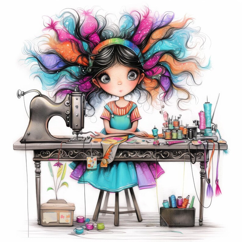 Whimsical Sewing Clip Art 10 High Res Watercolor Jpgs for Junk ...